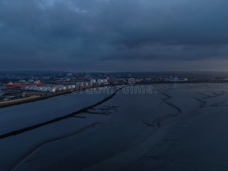 Aerial Shot of Grangemouth Port at Dusk Stock Photo - Image of pipe ...
