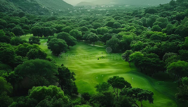 Aerial Shot of a Green Golf Course Surrounded by Trees, with Open Space ...