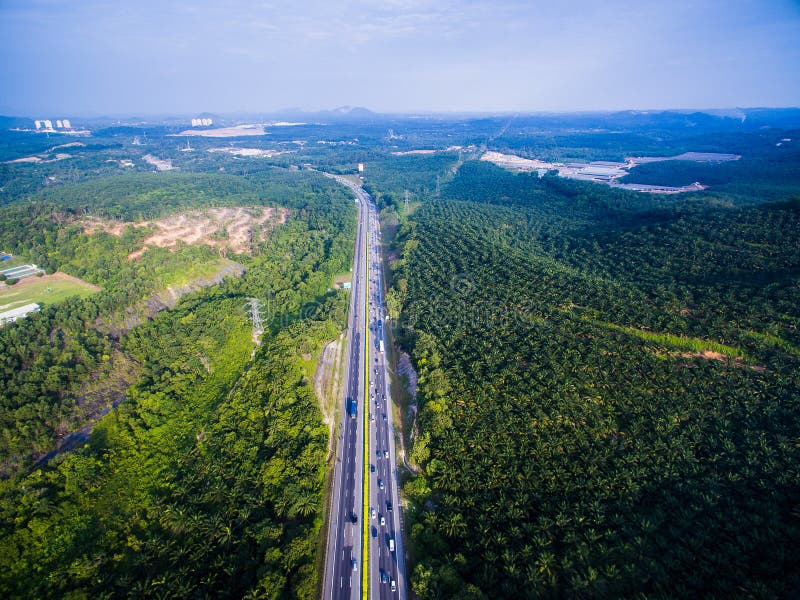 Aerial Shot Highway, Road with Forest, Farm Stock Photo - Image of ...