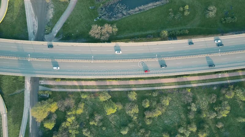 Aerial Shot of a Highway at Sunset, Top Down View Stock Image - Image ...