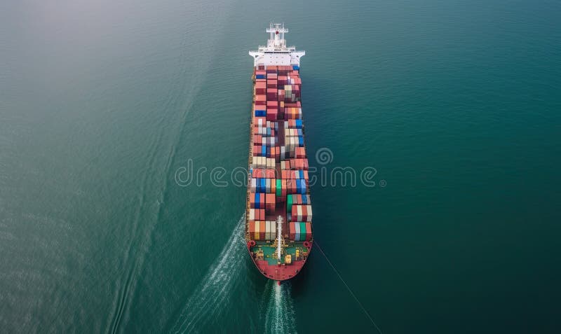 Aerial Shot of a Huge Container Ship Moving through the Waves Creating ...