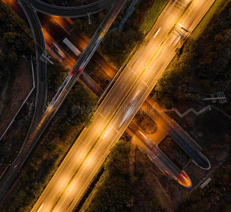 Aerial Shot of an Intersection between Two Highways. Stock Photo ...