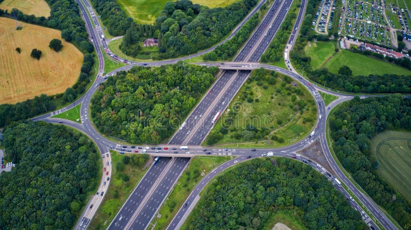 Aerial Shot of a Junction in UK, M1 Motorway Stock Image - Image of ...