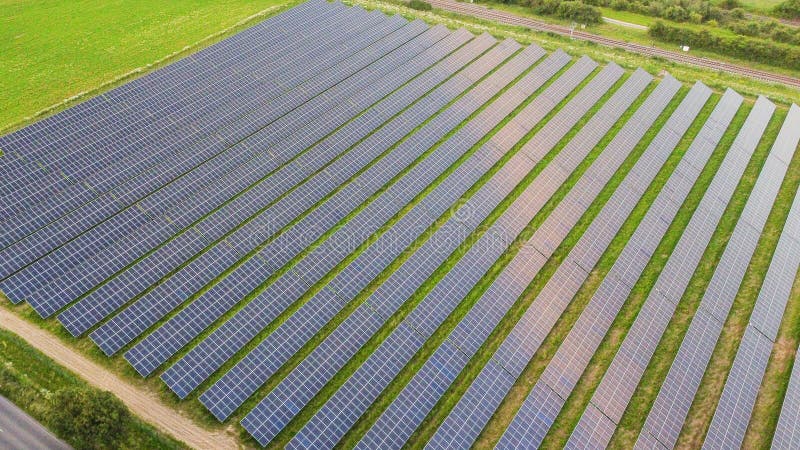 Aerial Shot of a Large Solar Panel Field Stock Photo - Image of grid ...