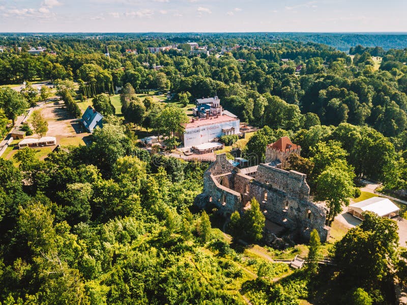 Aerial Shot of Livonian Order Castle Stock Photo - Image of tower ...