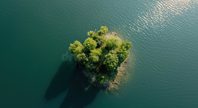 Aerial Shot of a Lone Island in the Middle of Water Aerial Shot Stock ...