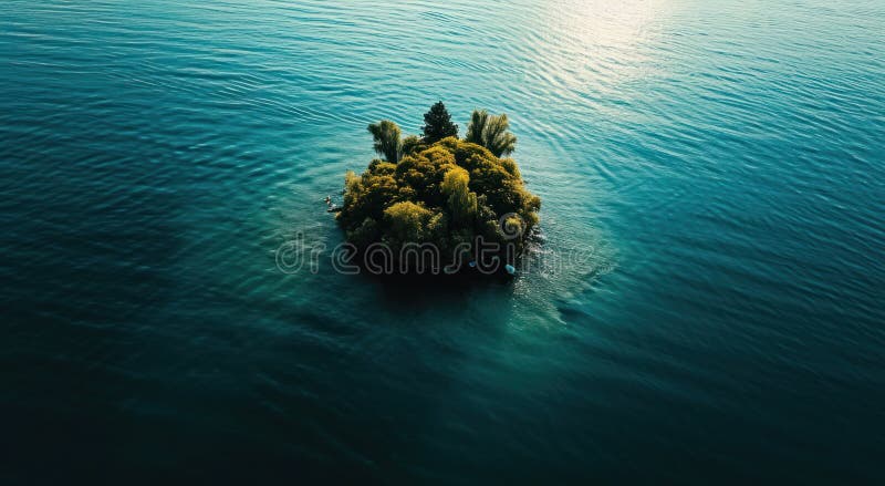 Aerial Shot of a Lone Island in the Middle of Water Aerial Shot Stock ...