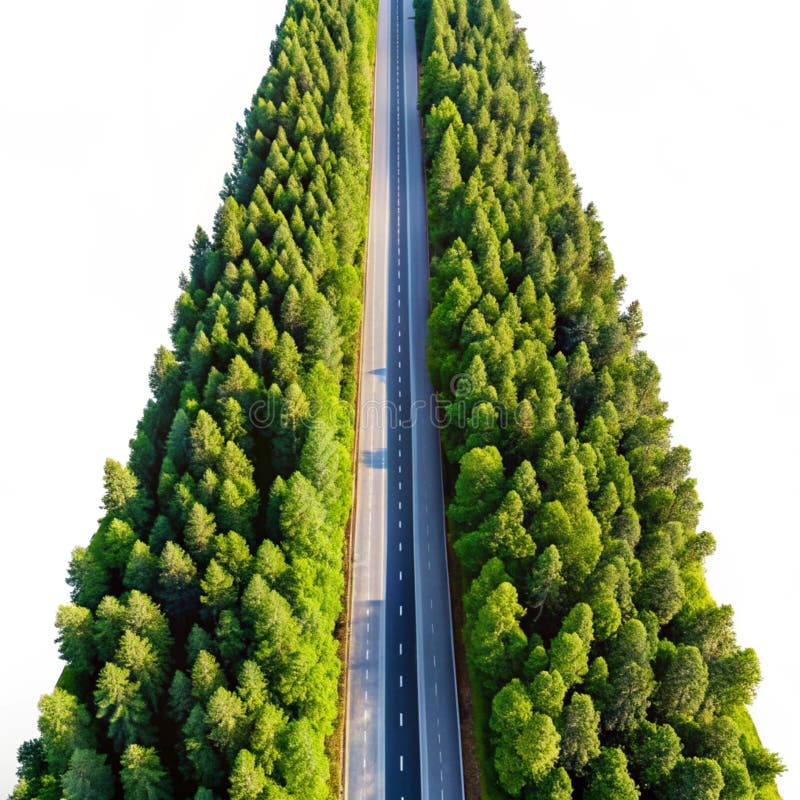 Aerial Shot of a Long Road with Trees Stock Illustration - Illustration ...