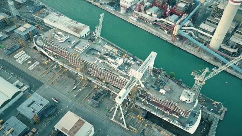 Aerial Shot of Modern Hi-tech Cruise Ship Under Construction at the ...