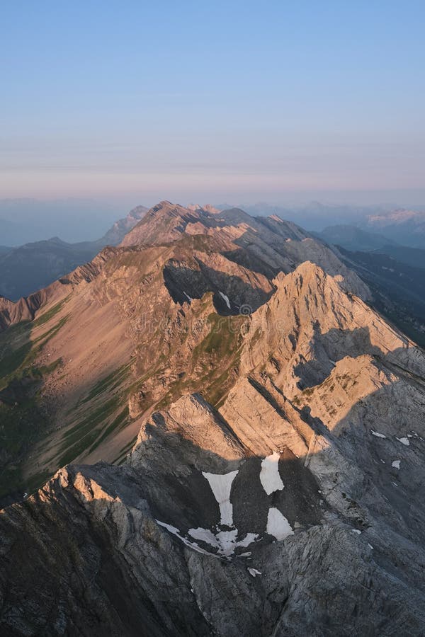 Aerial Shot of Mountain Peaks in the Sun Stock Image - Image of view ...