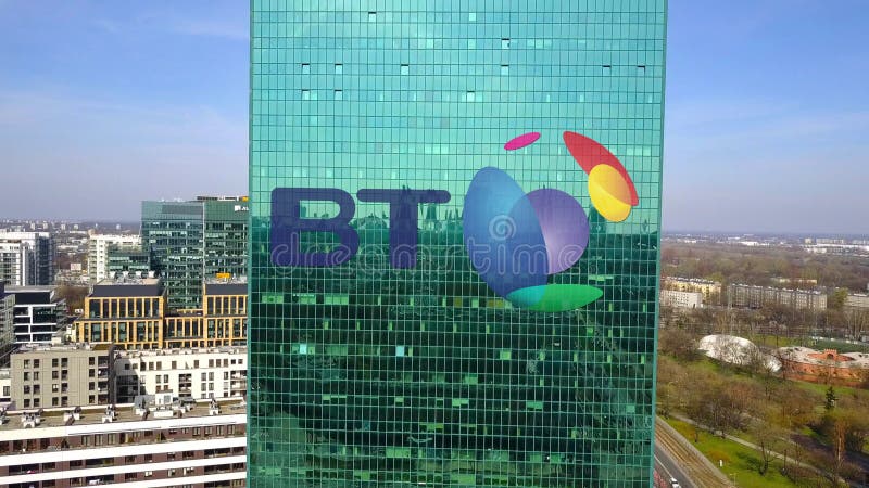 Aerial Shot of Office Skyscraper with BT Group Logo. Modern Office ...