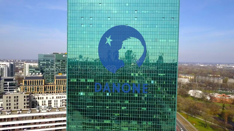 Aerial Shot of Office Skyscraper with Danone Logo. Modern Office ...