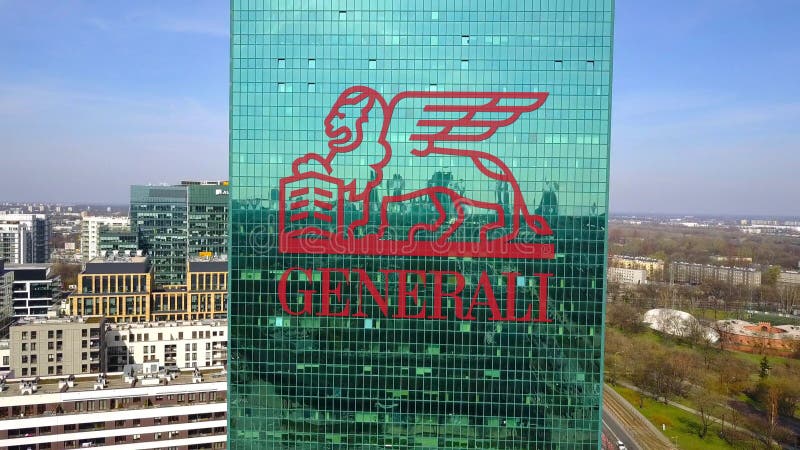 Aerial Shot of Office Skyscraper with Generali Group Logo. Modern ...