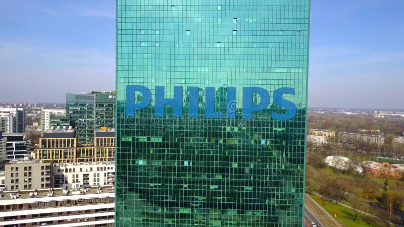 Aerial Shot of Office Skyscraper with Philips Logo. Modern Office ...