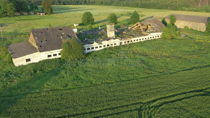 Aerial Shot of an Old Forgotten Soviet Farm Building. Slowly Decaying ...