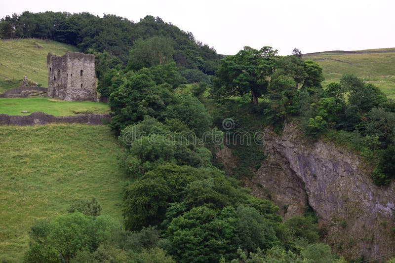 Aerial Shot of Peveril Castle, Castleton, Derbyshire, England. Stock ...