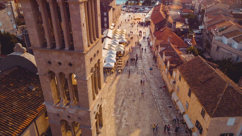 Aerial Shot of the Saint Domnius Cathedral in Split, Croatia at Sunset ...