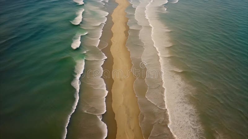 Aerial View of a Sandbar Separating Two Ocean Waves Stock Footage ...