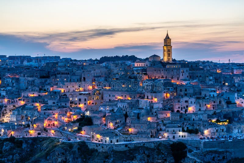 Aerial Shot of Sassi Di Matera at Sunset Stock Photo - Image of italy ...