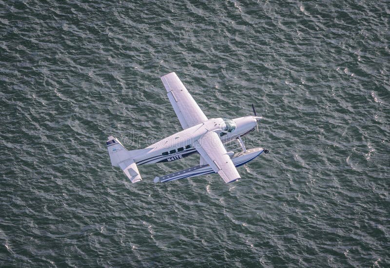 Aerial Shot of a Seaplane Taking Off from Boston Harbor. Stock Photo ...