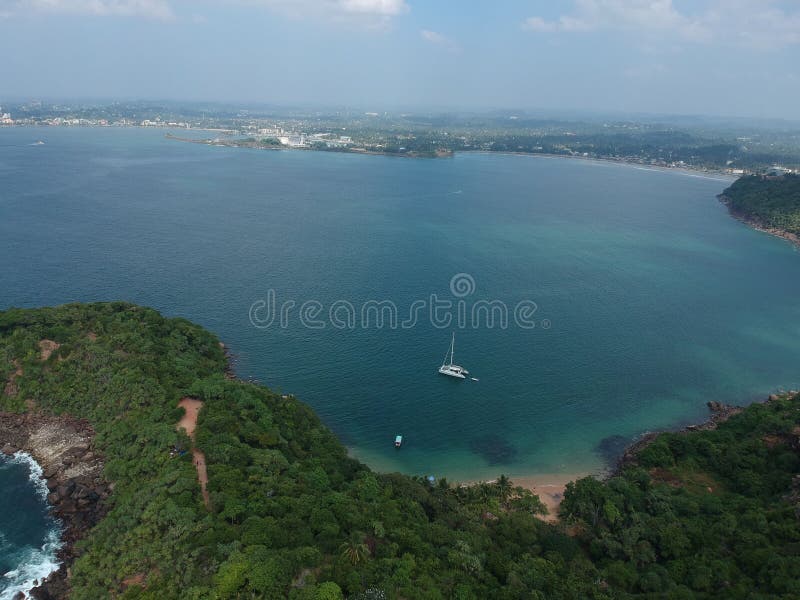 Aerial Shot of a Ship in the Middle of a Jungle Beach Stock Image ...