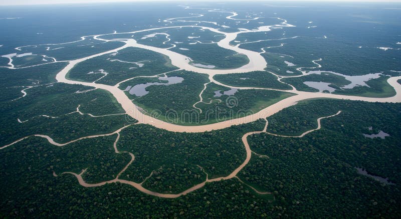 Aerial View of Amazon River S Meandering Channels and Lush Rainforest ...