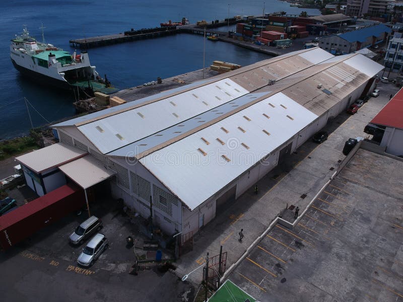 Aerial Shot of a Small Port with a Parked Ship Editorial Image - Image ...