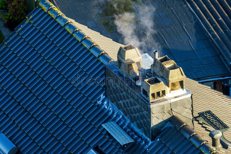 Aerial Shot of a Smoking Chimney of a House. Stock Image - Image of ...