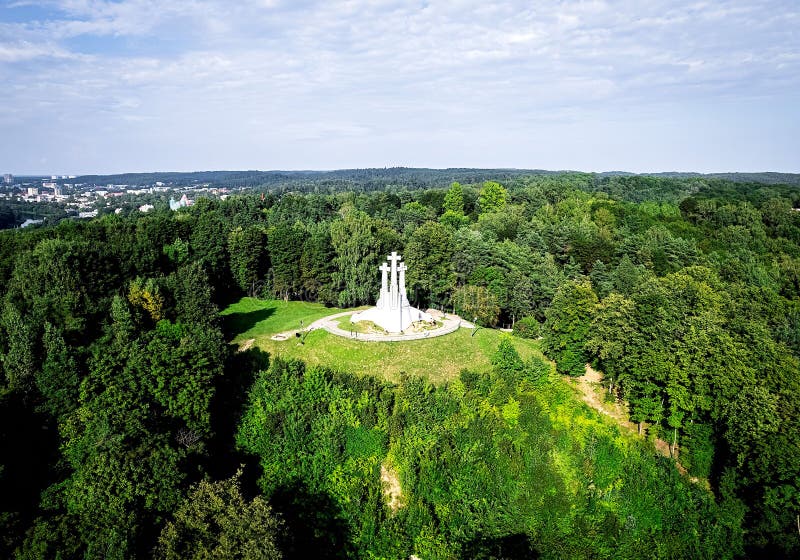 Aerial Shot of the Three Crosses Hill in Vilnius, Lithuania. Stock ...