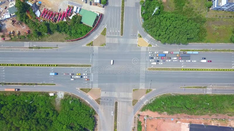 Aerial Shot of Traffic Flow at a Busy Intersection in the City Stock ...