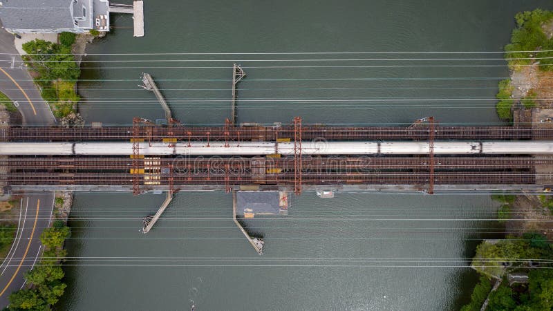 Aerial Shot of a Train on a Railroad Bridge Stock Image - Image of ...