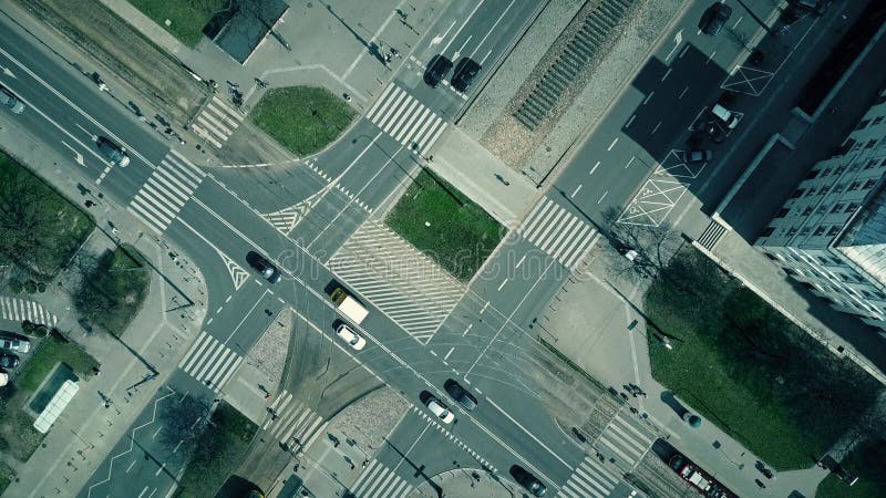 Aerial Shot of Urban Road Intersection on a Sunny Day, Top View Stock ...