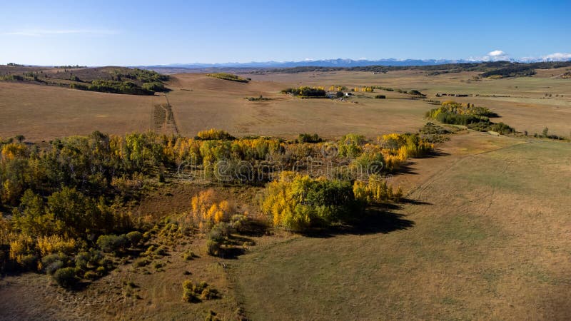 Aerial Shot of a Working Ranch in Fall Colours Stock Image - Image of ...
