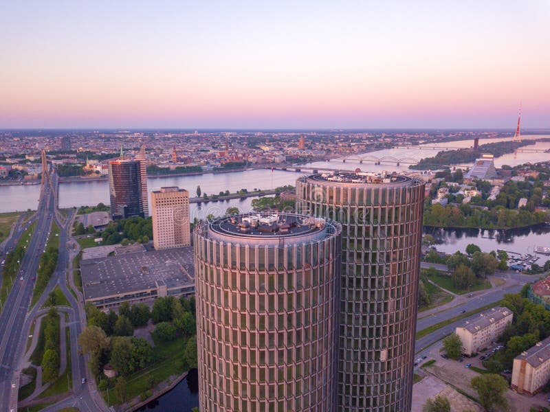 Aerial Shot of Z Towers in Riga Stock Image - Image of river, bridge ...