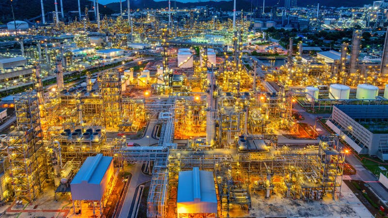 Aerial Shots of Oil Refinery, Oil Industry at Night Stock Photo - Image ...