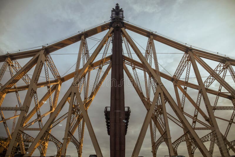 Aerial Side View of the Central Truss of the Queensboro Bridge Over the ...