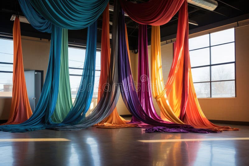 Aerial Silk Setup with Various Colored Fabrics Stock Illustration ...