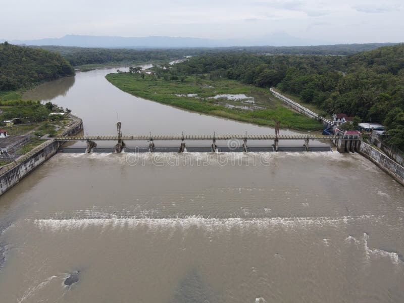 Aerial Small Dam River in Big River Indonesia Stock Image - Image of ...
