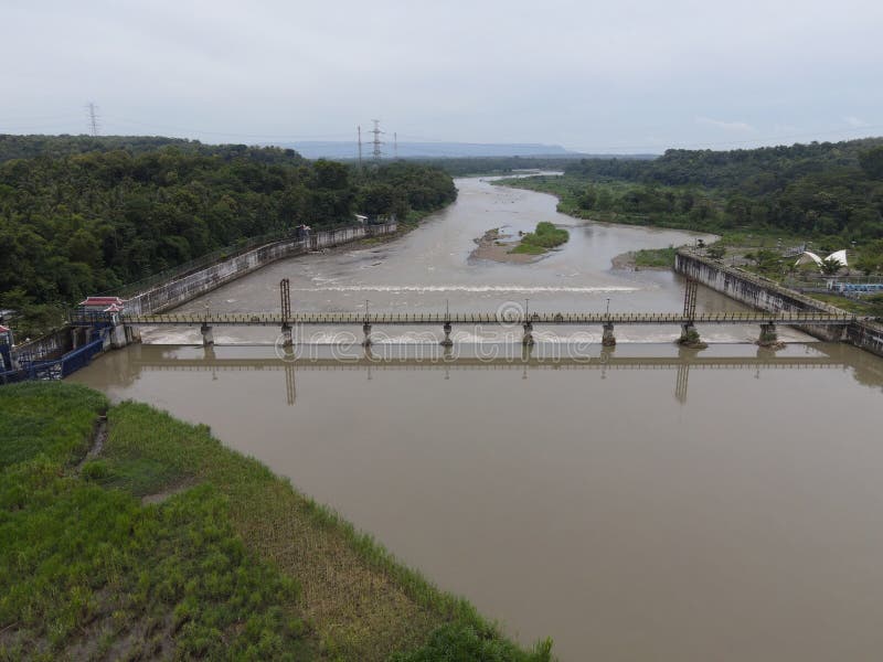Aerial Small Dam River in Big River Indonesia Stock Image - Image of ...