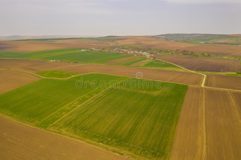 Aerial Spring Landscape Fields and Village Stock Photo - Image of ...