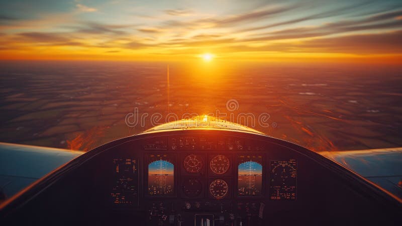 Aerial Sunset Cockpit View stock illustration. Illustration of aircraft ...
