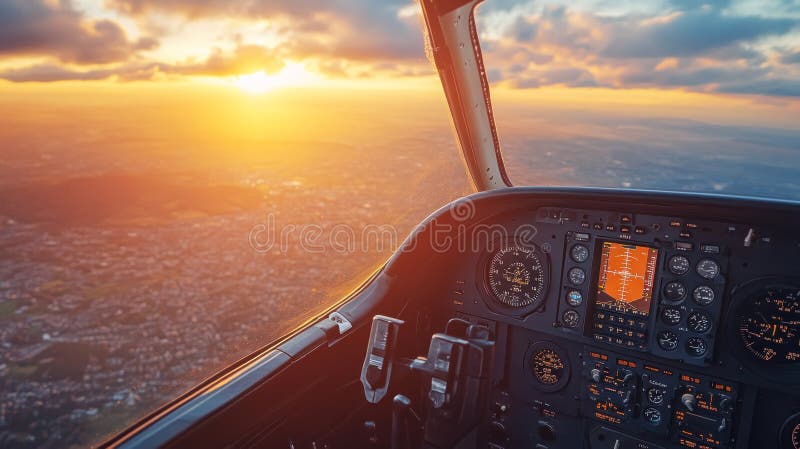 Aerial Sunset View from Cockpit Stock Illustration - Illustration of ...