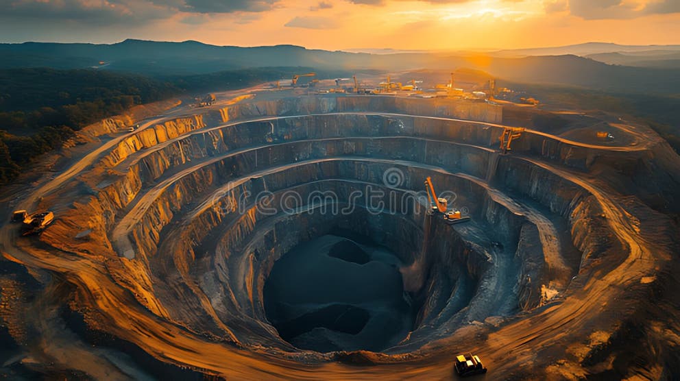 Aerial Sunset View of Massive Quarry Mining Operation Stock ...