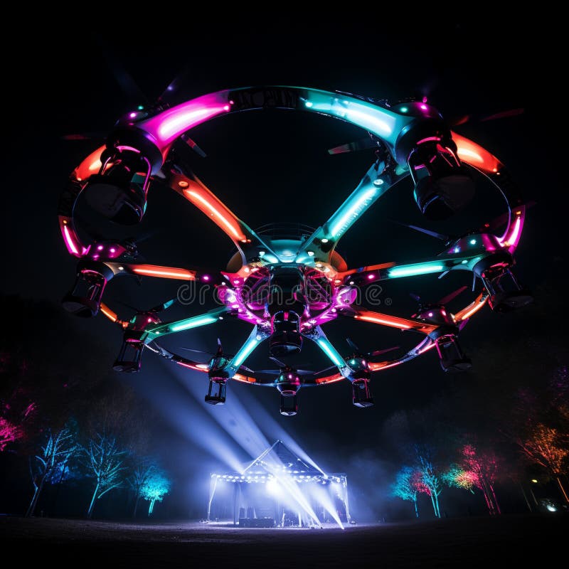 Aerial Symphony: Drones Dancing in the Air Stock Illustration ...