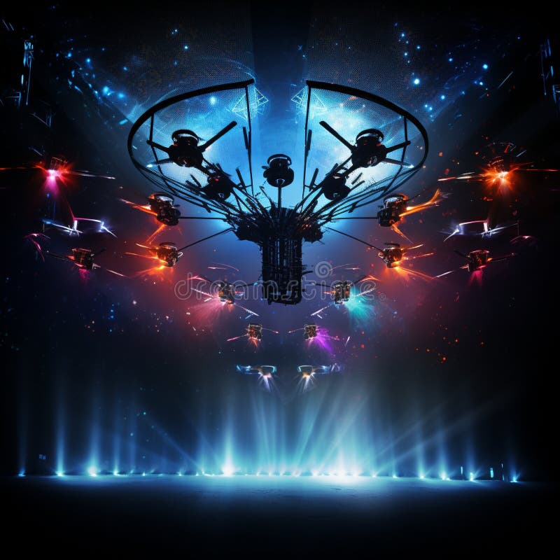 Aerial Symphony: Drones Dancing in the Air Stock Illustration ...