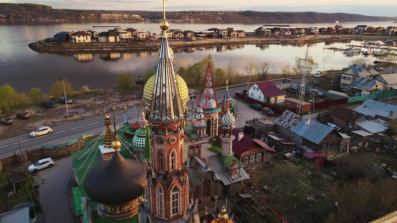 Aerial: Temple of All Religions or Universal Temple. Kazan, Russia ...