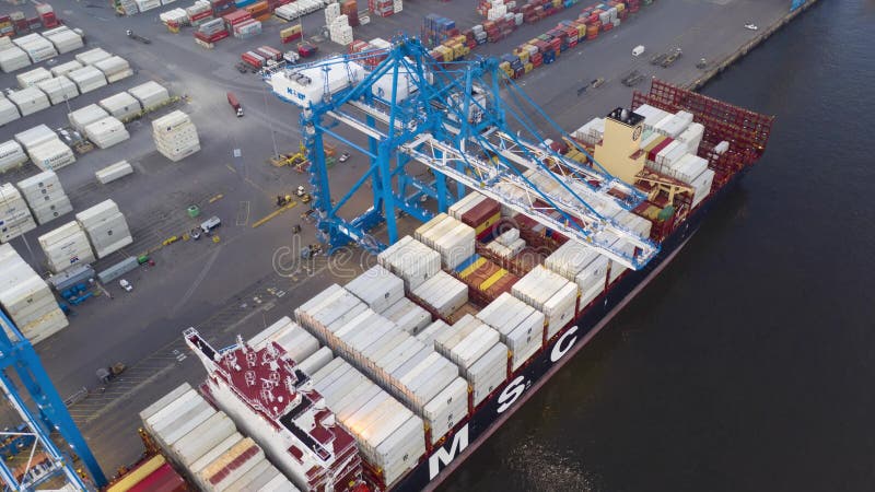 Aerial Time Lapse of Loading & Unloading of Cargo Ship Stock Footage ...