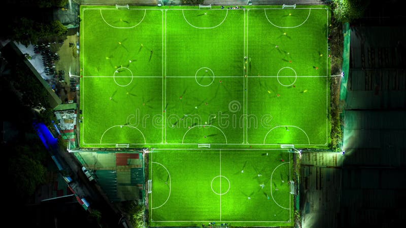 Aerial Time Lapse of Soccer Fields during Match at Night Stock Video ...