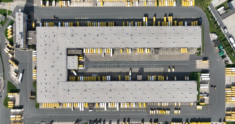 Aerial Top Down of a Postal Forwarding Shipment Center. Sorting Center ...