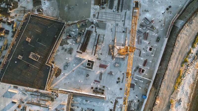 Aerial Top Down Shot of a Constructions Site with Diverse Team of ...